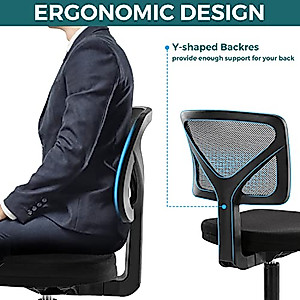 Swivel Computer Office Mesh Desk Chair Armless Small Desk Chair Adjustable Black Computer Task Chair No Armrest Mid Back Home Office Chair for Small Spaces