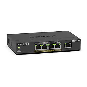NETGEAR 5-Port Gigabit Ethernet Unmanaged PoE Switch (GS305PP) - with 4 x PoE+ @ 83W, Desktop or Wall Mount