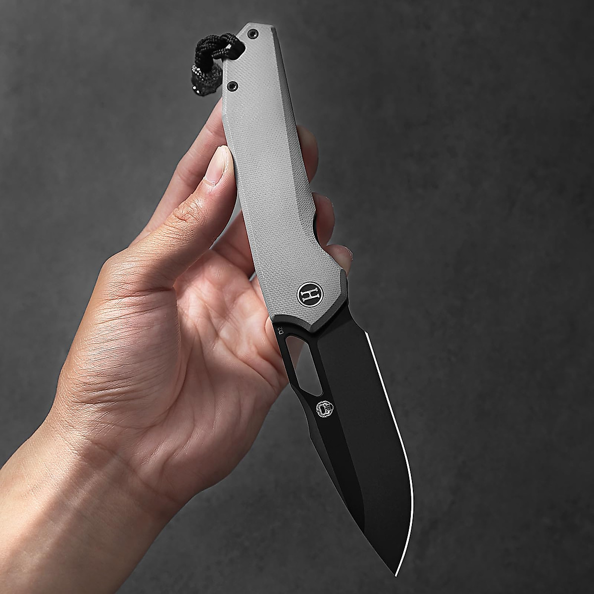 Holtzman's Gorilla Survival Mens Folding Pocket Knife Set D2 Steel Blade G10 Handle Pocket Knife EDC Gift set for Men (black blade+dark grey/ed liner G10 handle)