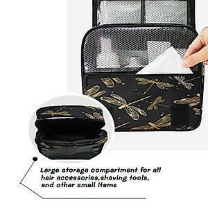 Omhonmi Hanging Toiletry Bag for Women Animal Dragonfly Pattern,Waterproof Makeup Pouch,Portable Cosmetic Bag,Travel Bag with Hanging Hook for Woman Man Travel Accessories