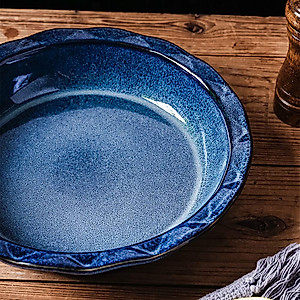 KOOV Ceramic, 9 Inches Pie Plate, Pie Dish for Dessert Kitchen, Round Baking Dish Pan for Dinner, Wrapping Upgrade, Reactive Glaze (Nebula Blue)