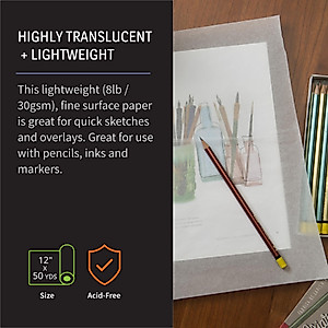 Bienfang Sketching & Tracing Paper Roll, White, 12 Inches x 50 Yards (2-Pack) - for Drawing, Trace, Sketch, Sewing Pattern