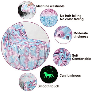 Glow in The Dark Blanket Unicorns Gifts for Girls,Unicorn Party Blankets,Luminous Girls Toys,Soft Kids Blankets,for 1-10 Year Old Girl Birthday Christmas Halloween Thanksgiving Easter Gifts,60 x 50in