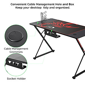 It's_Organized Gaming Desk 47 inch PC Computer Desk Home Office Student Desk X-Shaped with Mouse Pad Cup Holder Headphone Hook Handle Rack,Black