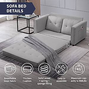 ZAFLY 3-in-1 Convertible Sofa Bed,Futon Bed,Pull Out Couch Bed,Loveseat Sleeper Couches,84'' Tri-Fold Multi-Function Modern Floor Bed,Sofas & Couches for Living Room,Light Gray, Light Grey (11080)