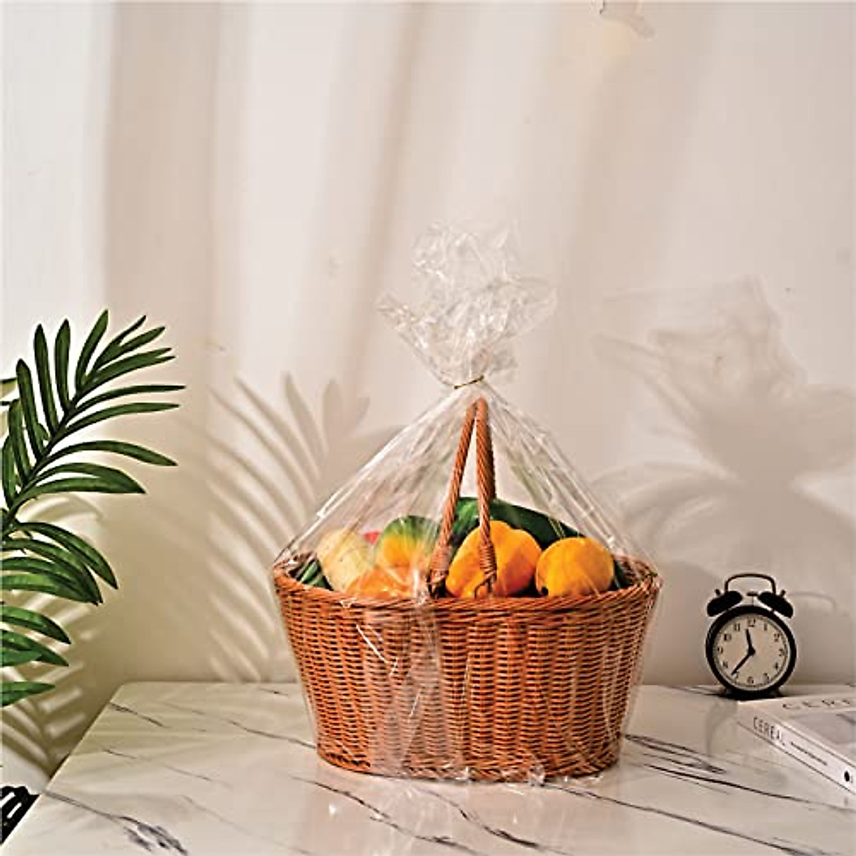 WICKELN Cellophane Wrap For Gift Baskets, 100ft (L) X 31.5 Inches (W) Folded To 16 Inches For Easy Storage, 3 Mil Thick - Strong & Shiny Clear Cellophane Wrap Roll For Gift Boxes Flower Perfume, Food