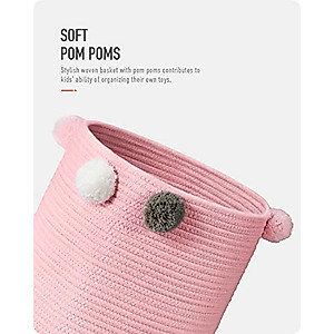 Baffect Large Cotton Rope Basket,Baby Nursery Storage Basket Fabric Storage Basket Organiser Woven Baskets Laundry Basket for Nursery Kids Baby Toy Storage Basket (Pink)