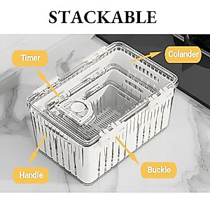 HausArtX Large Fridge Organizer Bins, Fridge Fruit Storage Containers with Removable Colander, BPA-Free, for Keeping Meat, Vegetable, Egg & Fruit Fresh (3 Packs)