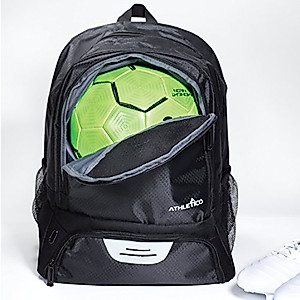 Athletico Youth Soccer Bag - Soccer Backpack & Bags for Basketball, Volleyball & Football | Includes Separate Cleat and Ball Compartment (Black)