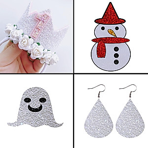 Greatdiy Sparkly Snow White Chunky Glitter Faux Leather Roll 12 x 52 inch Shiny Solid Color Winter Fabric for Bows Earrings Crafts (18015#1)