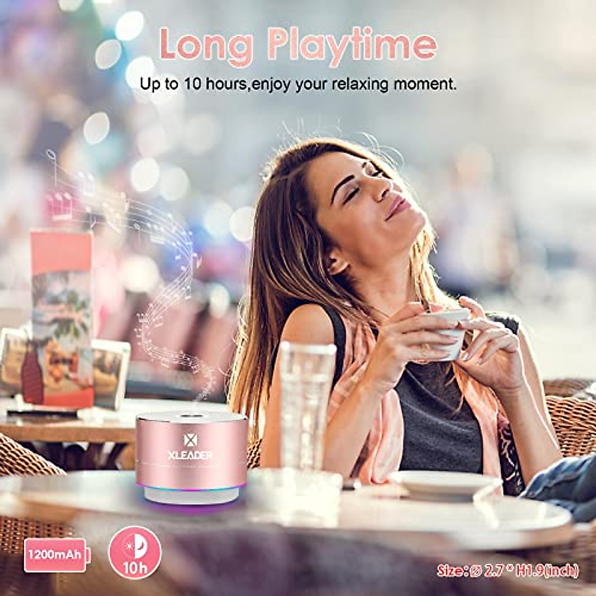 XLEADER Upgraded, Bluetooth Speaker, SoundAngel RGB LED Light Portable Wireless Speaker with Custom Bass Radiator IP67 Waterproof, Mini Speaker for iPhone ipad Shower Girl Women Teen Gifts Rose Gold