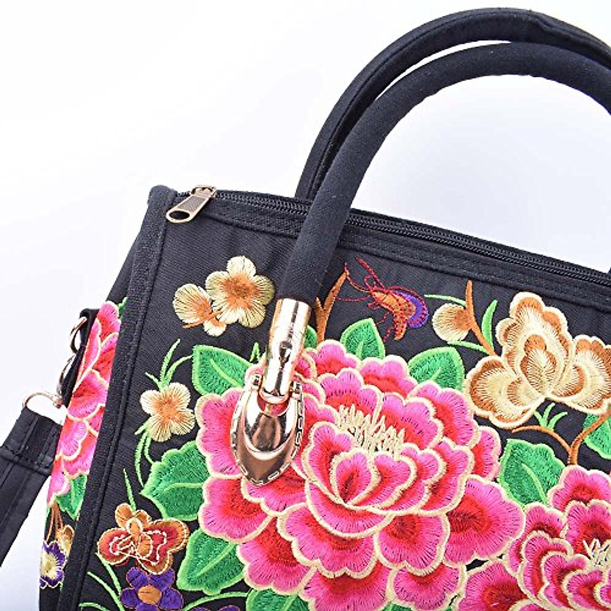 VINTAGE EMBROIDERY V.E. Women's Designer Large Top Handle Structured Tote Bag Satchel Handbag Shoulder Bag Purse … (2 Red Flower)