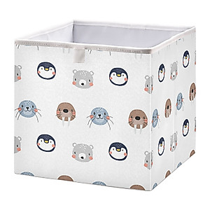 Kigai Cute Arctic Animals Fabric Storage Bin 11" x 11" x 11" Cube Baskets Collapsible Store Basket Bins for Home Closet Bedroom Drawers Organizers