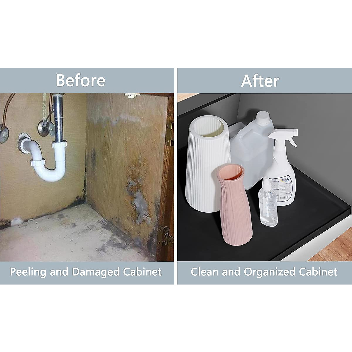 DELAM Under Sink Mat for 36" Cabinet, Hold Up to 3.3 Gallons, Silicone Waterproof Mat, Kitchen Cabinet liner, Under Sink Tray for Drips Leaks Spills, Flexible, No Slip, Easy to Clean, Black 34.25"x22"