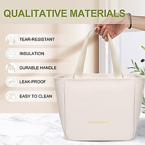 Zylsic Lunch Box for Women, Lunch Bag for Women Simple Reusable Insulated Lunch Tote Bag Cute Cooler Food Storage Bags for Work, Office or Picnic (White)