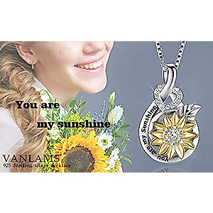 VANLAMS Sunflower Necklace for Women, Love Heart Pendant Necklace You Are My Sunshine Jewelry, Mothers Day Gifts Necklaces Gifts for Mom Wife Girlfriends Daughter (Sunflower)