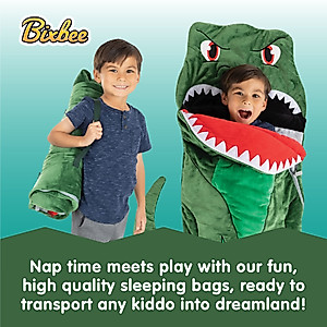 Bixbee Kids Sleeping Bag, Dinosaur Sleeping Bag for Kids 3+, 60 x 22 Inches, Soft Toddler Sleeping Bag with Carrying Handle | Machine Washable Soft Slumber Bag for Naptime, Daycare