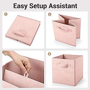MaidMAX Fabric Storage Bins, Cloth Cube Storage Bins for Home Bedroom Closet Drawers Organizer, Foldable, Pink, 10.5×11 inches, Set of 6