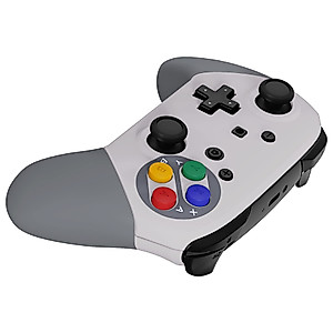eXtremeRate SFC SNES Classic EU Style Faceplate Backplate Handles for Nintendo Switch Pro Controller, Soft Touch Replacement Grip Housing Shell Cover with Colorful ABXY Buttons for Nintendo Switch Pro