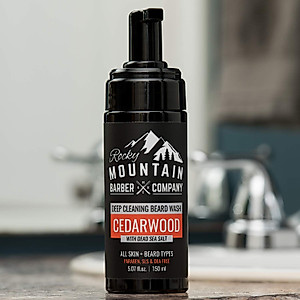 Foaming Cedarwood Beard Wash - With Cedarwood Essential Oil, Vitamin B5 & Dead Sea Salt – 5 oz by Rocky Mountain Barber Company