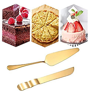 ARFUKA Cake Server and Knife Set Stainless Steel Pastry Tools Multi-function Cutting Spatula and Serving Knife - Perfect for Wedding Serving Cake, Pie, Pizza, Dessert, Lasagna Gold