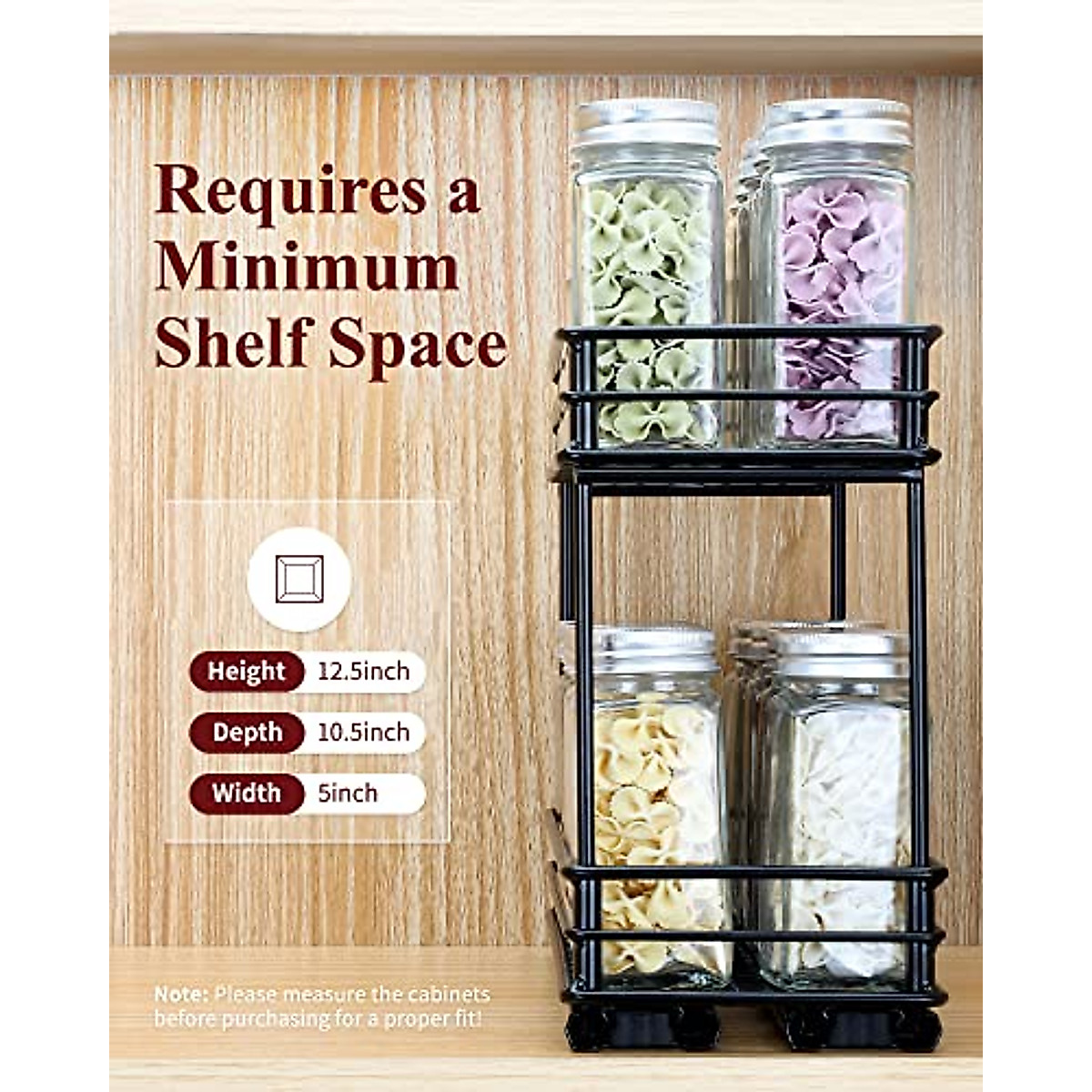 Sakugi Spice Rack Organizer for Cabinet - 2-Pack 2-Tier Pull Out Spice Rack for Kitchen Cabinet, Rustproof & Durable Spice Cabinet Organizer, Spice Organizer, 4.33''W x 10.23''D x 8.54''H