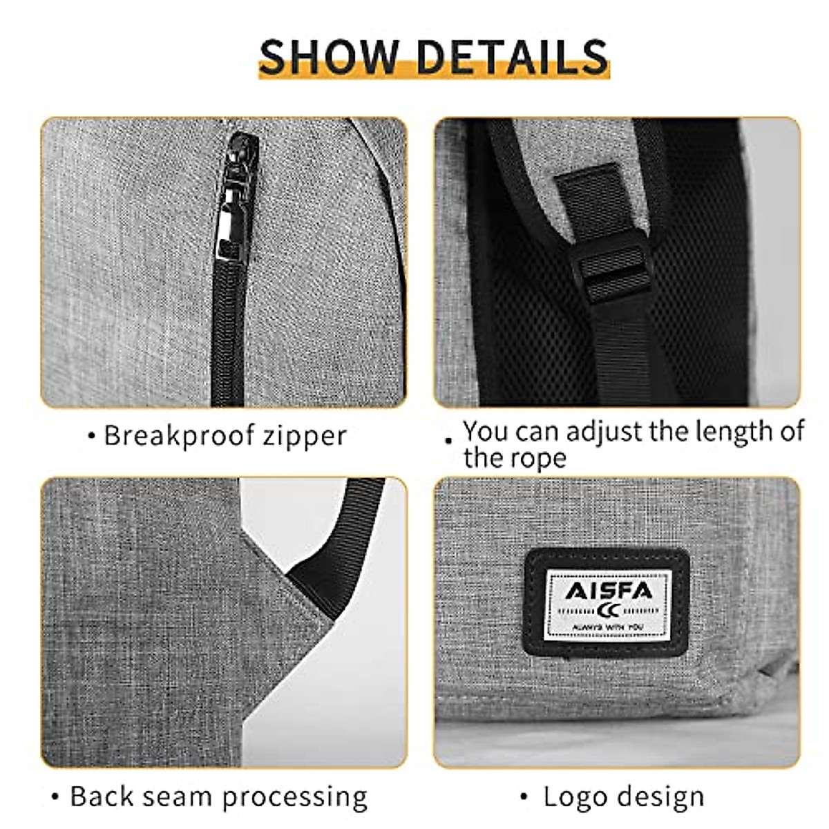 AOPUN Laptop Backpack Travel Business Waterproof Backpack with USB Charging Port, Suitable for Travel, Camping, Business (Grey)