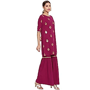 Janasya Indian Women's Magenta Poly Crepe Kurti With Sharara And Dupatta(SET250-KR-SHA-M)