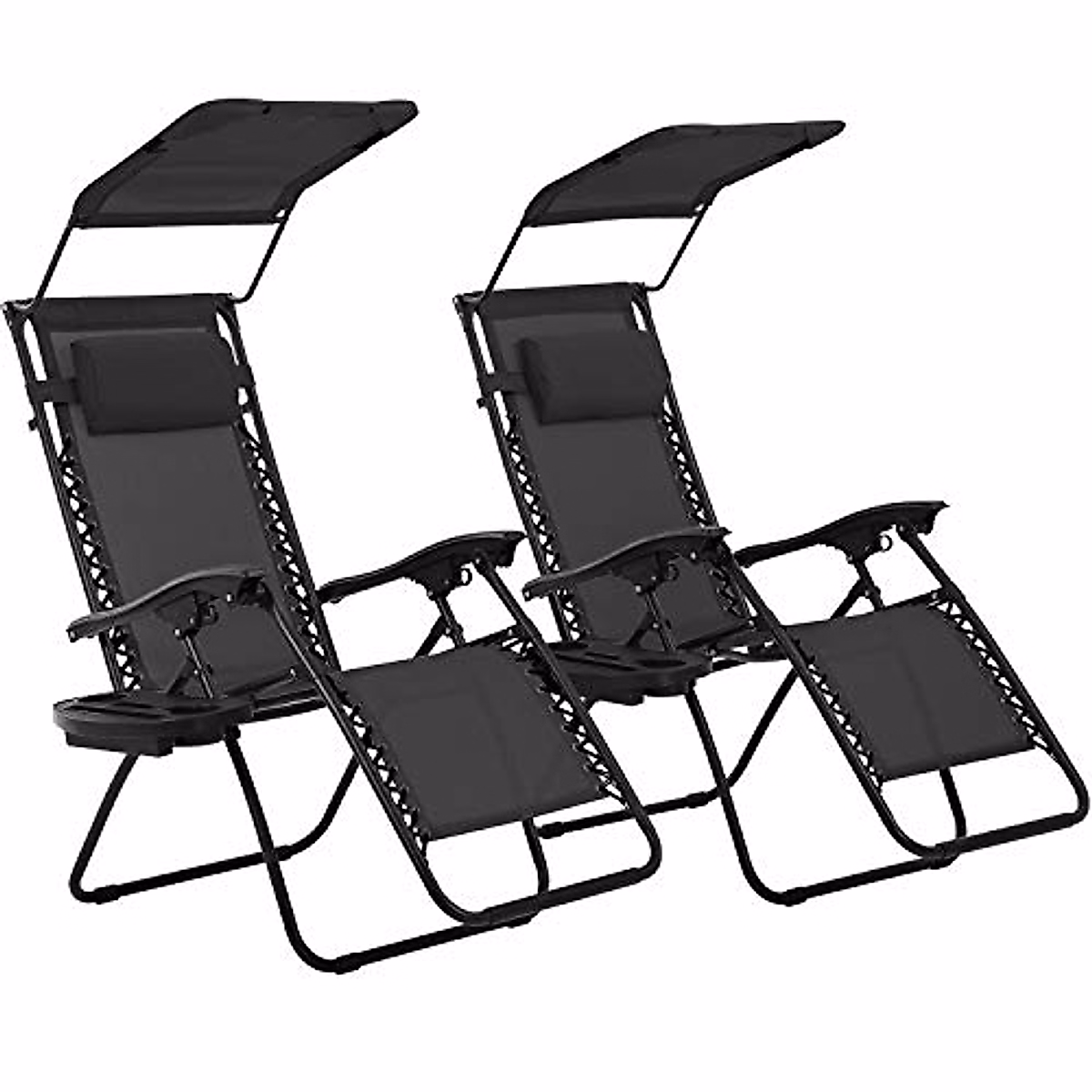 Vnewone Zero Gravity Folding Outdoor Anti Reclining Lounge Deck Foldable Yard with Pillow Cup Holder and Canopy, Black