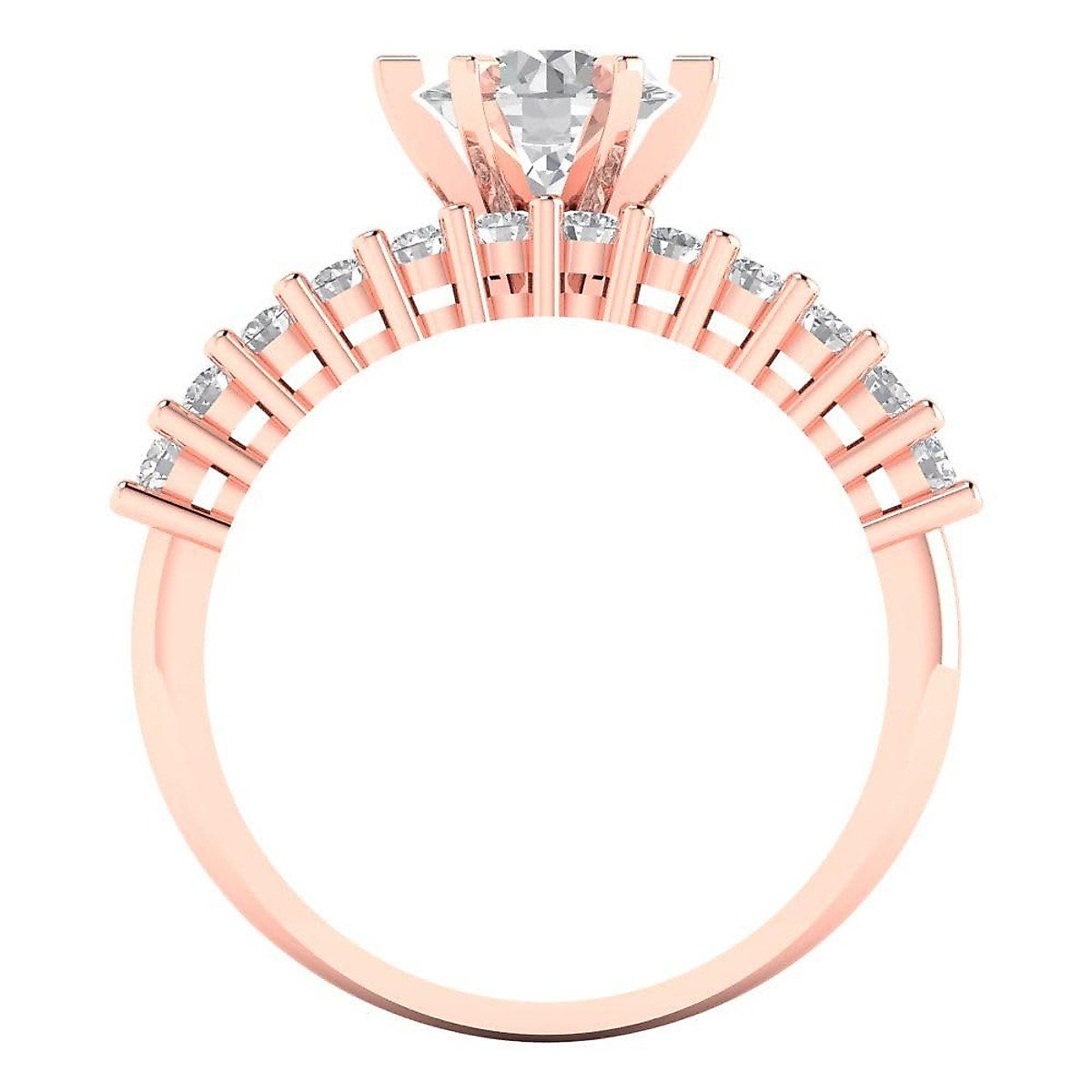 1.66 ct Round Cut Clear Simulated Diamond 14k Rose Gold Solitaire W/Accents Wedding Engagement Bridal Ring Band Set Sz 7
