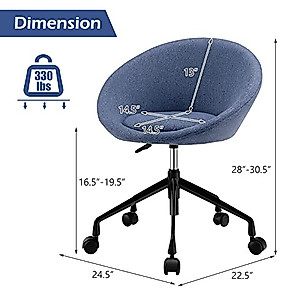 Giantex Home Office Chair, Swivel Desk Chair w/Round Back, Height Adjustable Task Chair w/Flexible Casters, Rolling Computer Chair for Study Room, Bedroom, Make-up Room, Blue