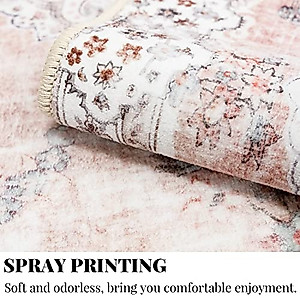 MUJOO Boho Area Rug 3'x5' Machine Washable Area Rugs Pink Small Area Rugs Non Slip for Entryway Bedroom Bedside Kitchen Hallway Living Room Laundry Room Persian Indoor Mat Soft Low-Pile Floral.