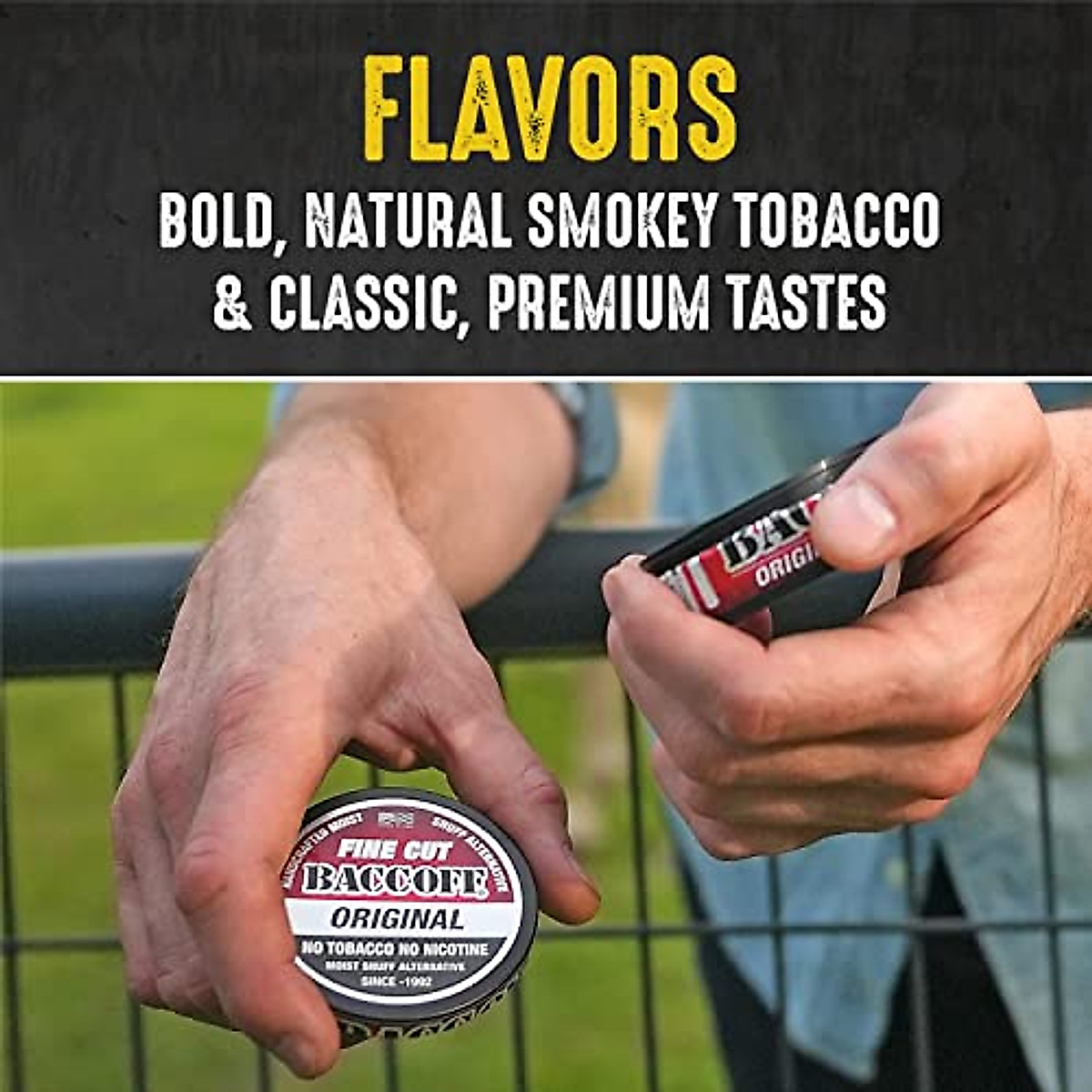 BaccOff, Original Fine Cut, Premium Tobacco Free, Nicotine Free Snuff Alternative (10 Cans)