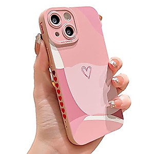 YKCZL Compatible with iPhone 13 Mini Case 5.4 Inch, Cute Painted Art Heart Pattern Full Camera Lens Protective Slim Soft Shockproof Phone Case for Women Girls(Pink)