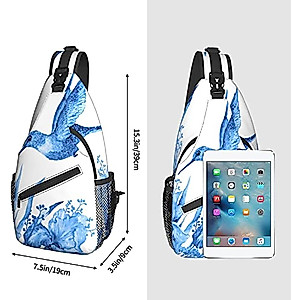 Sling Bag Blue Iris Flower Hummingbird Hiking Daypack Crossbody Shoulder Backpack Travel Chest Pack for Men Women