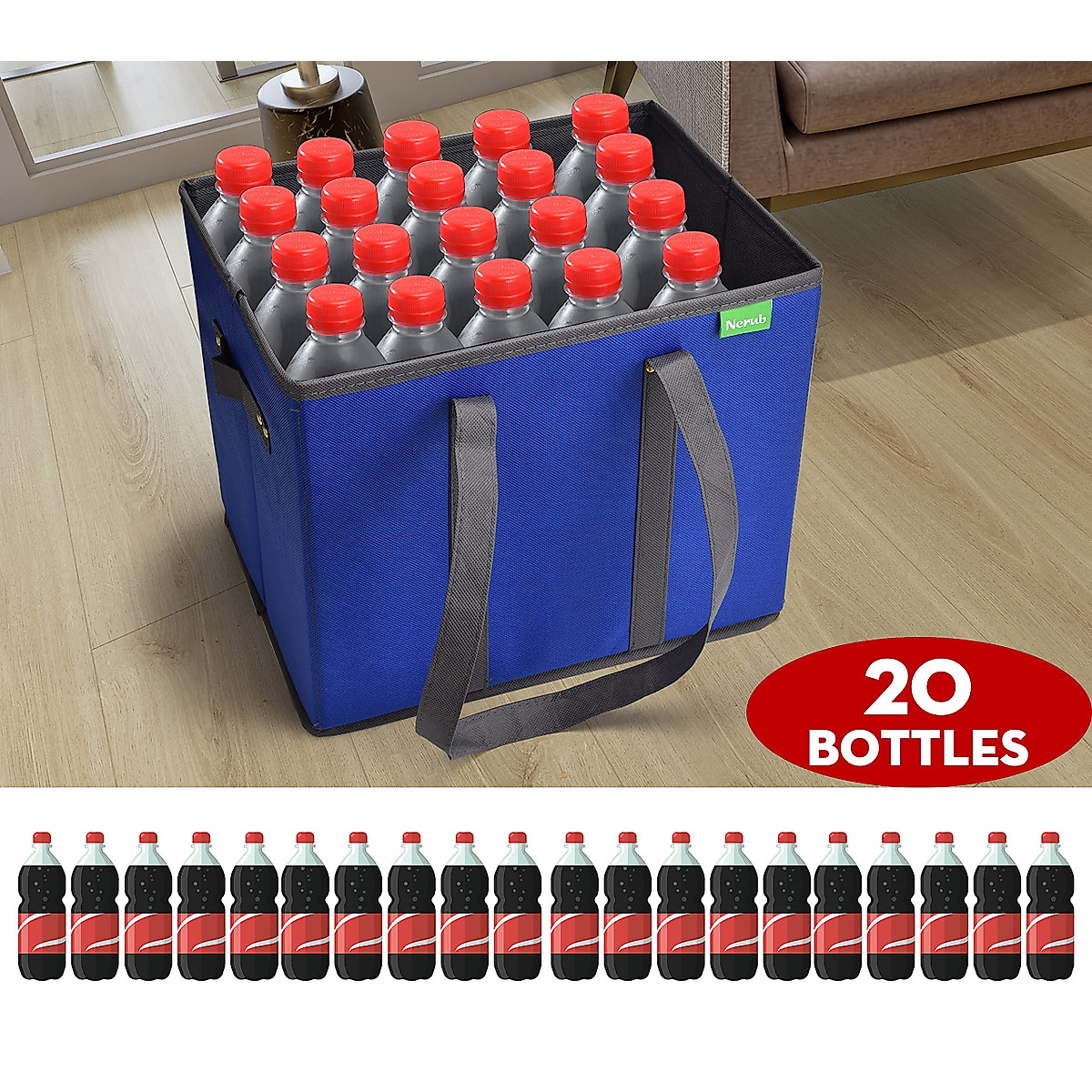 NERUB Reusable Grocery Bags Shopping Bags Grocery Tote Bag with Reinforced Bottom Heavy Duty Handles (Set of 3, Blue/Gray/Wave)