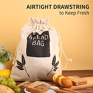 CIVJET 2pk Reusable Linen Bread Bags with TPU Lining, 17" x 13", Beige, Drawstring Closure, 2 Count