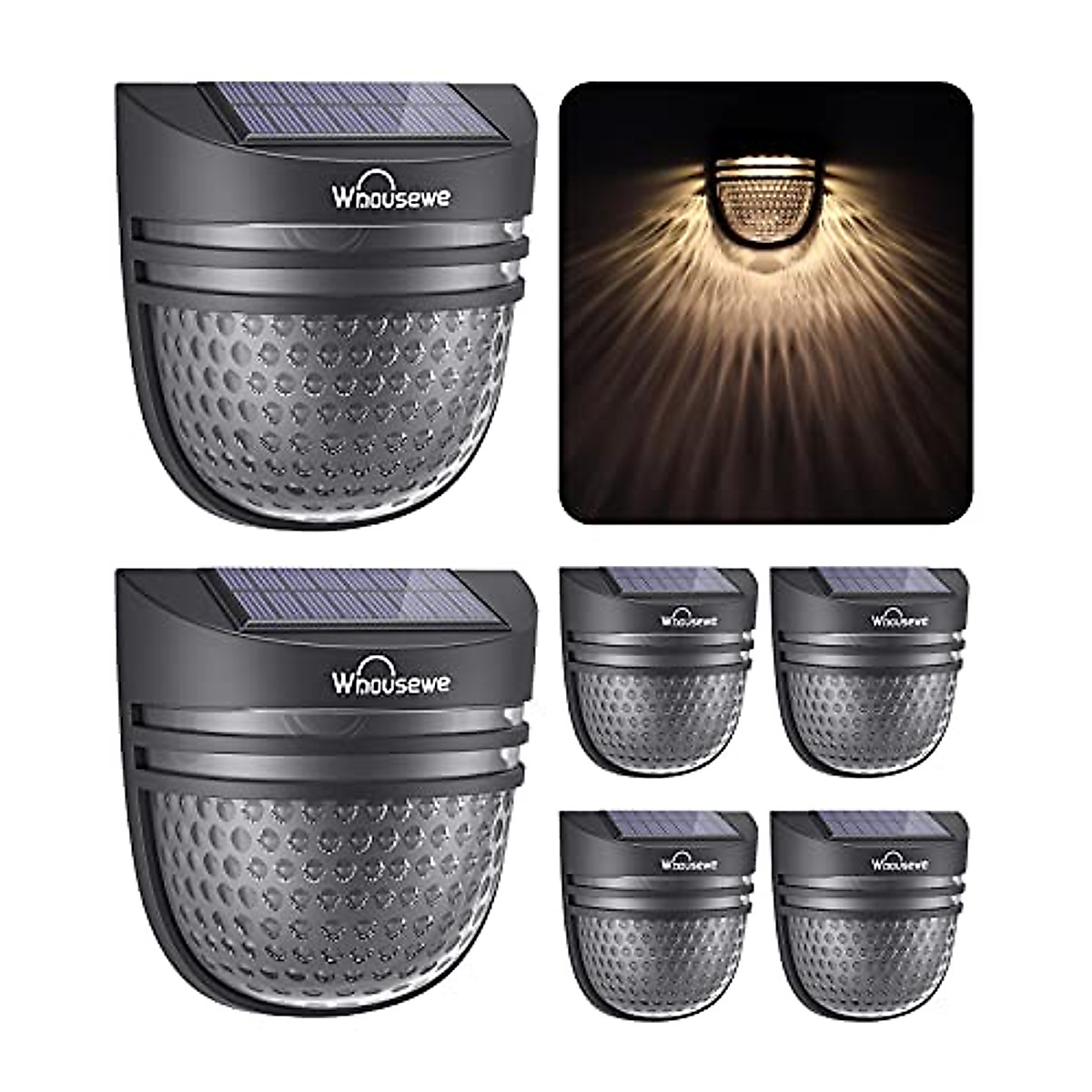 Whousewe Solar Fence Lights, LED Solar Deck Lights IP65 Waterproof Breathing/Constant Mode, Outdoor Solar Light for Fence, Yard, Garden, Garage, Stairway, Gate, Warm Light (6 Pack)