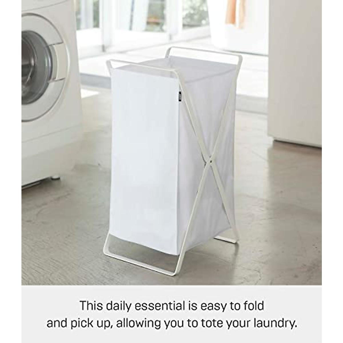 Yamazaki Home Laundry Basket - Foldable Storage Hamper Organizer Steel One Size White