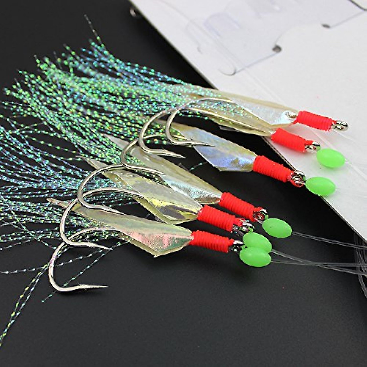 OriGlam Luminous Fishing Rigs with Real Fish Skin, Glow Beads & High Carbon Hooks for Fresh/Saltwater