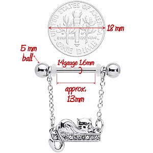 Body Candy 14G Womens Nipplerings Piercing 5/8" 2Pc Clear Accent Nap Cat Steel Nipple Ring Set 16mm