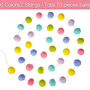 Wool Felt Ball Garland Colourful Felt Ball Pom Pom Garlands 9.84 Feet Long 70 Balls Felt Ball Garlands Hanging Garland Banner for Wall Party Home Decoration (Green, Pink, Yellow, Blue and Purple)