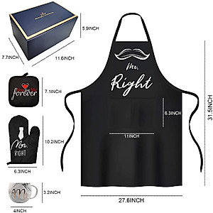 rnairni Mr and Mrs Aprons, Perfect Christmas Gifts for Couples Who Have Everything,Nice Engagement Gift,Wedding Gifts and Bridal Shower Gifts,Mr and Mrs Gifts Include Aprons,Gloves,Mats,Mug,A Card