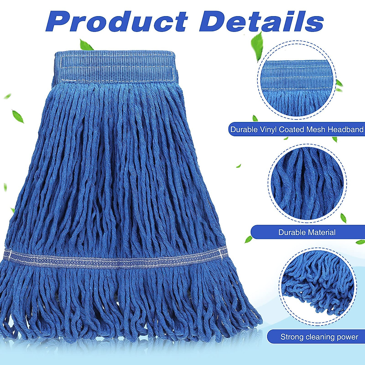 16 Pack Commercial Mop Head Replacements Looped End Wet Mop Head Heavy Duty Mop Heads Cotton String Mops Blue Industrial Cleaning Mop Head Refills for Commercial Industrial Home Cleaning