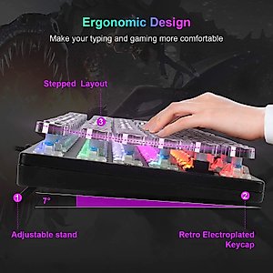 Type Writer Keyboard, Typewriter-Style Steampunk Mechanical Gaming Keyboards Blue Switch with 9 True RGB Backlight Modes and 87-Key Wired Keyboard with Spill-Resistant (Round Keycaps)