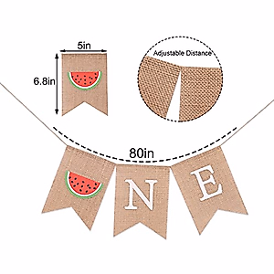 Melon First Birthday Decoration - Watermelon Burlap Highchair Banner - Summer Baby's First Birthday Sign (watermelon+NE)