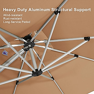 PURPLE LEAF 11 Feet Double Top Deluxe Square Patio Umbrella Offset Hanging Umbrella Outdoor Market Umbrella Garden Umbrella, Beige