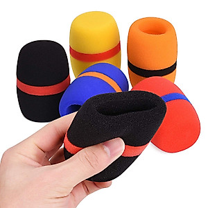 Facmogu 10 Pack Colorful Foam Mic Cover Handheld Microphone Windscreen, Foam Mic Windscreen with Color Ring for Mic Noise Reduction, Sponge Foam Cover Shield Protection for Most Standard Mic (5 Color)