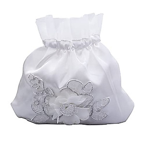 DOITOOL Satin Bridal Wedding Money Bag White Bridal Wedding Bag Satin Flower Decorated Dolly Bag Bridal Purse Handbag for Wedding
