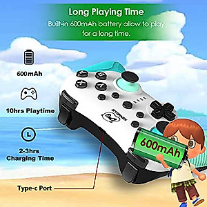 KENNEAS Wireless Pro Controller for Switch/Lite/OLED, Switch Remote with Wake-up, 3-Level Vibration, Turbo, Motion Control Function, Wireless Switch Controller with 25pcs Cute Animal Stickers Pack